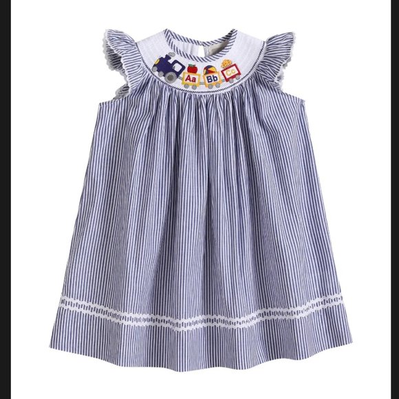 Lil Cactus | Dresses | Blue Alphabet Train Smocked Bishop Dress | Poshmark